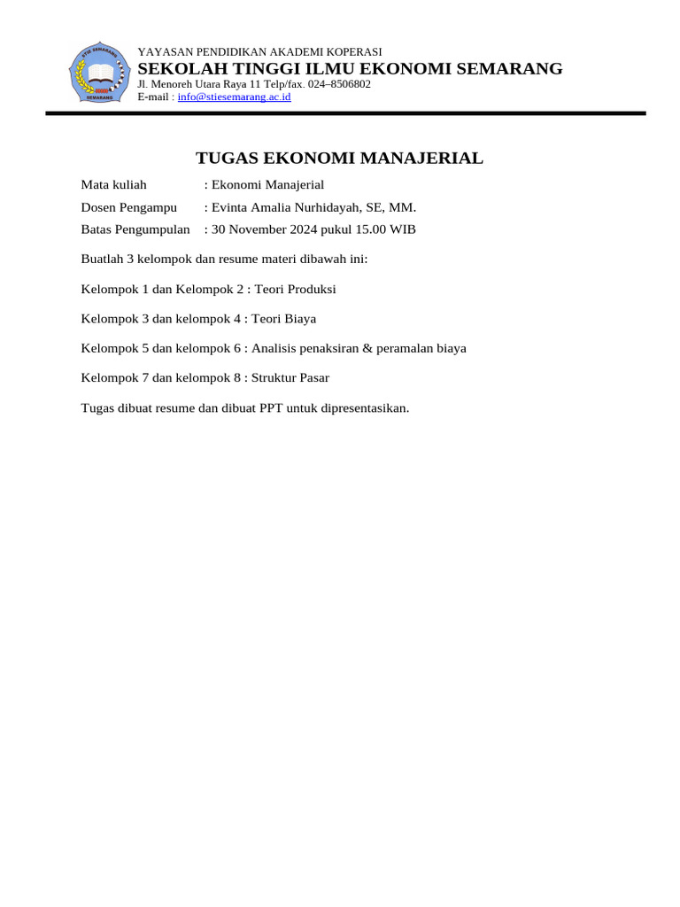 Tugas 1 Ekonomi Manajerial Karyawan | PDF