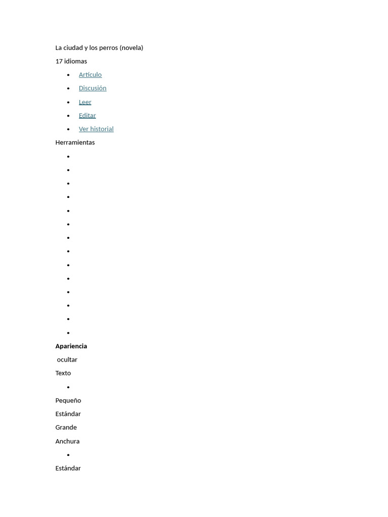 Artículo Discusión Leer Editar Ver Historial: La Ciudad y Los Perros ...