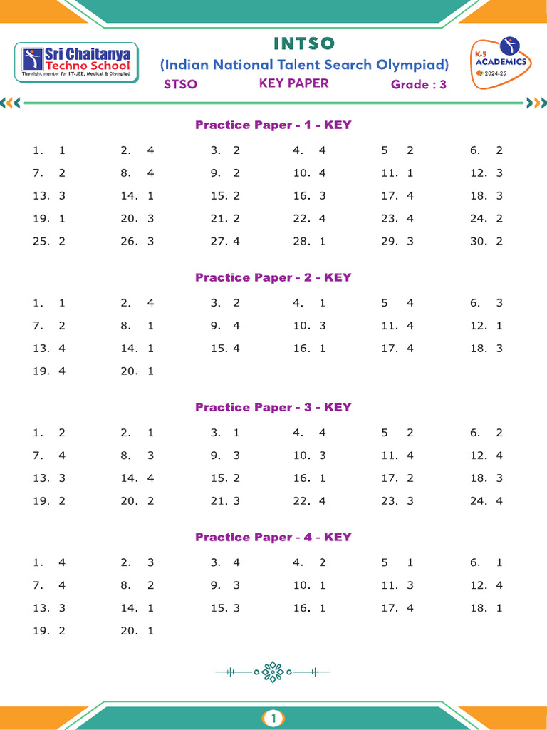 General Science - STSO - INTSO KEY (Grade - 3) | PDF