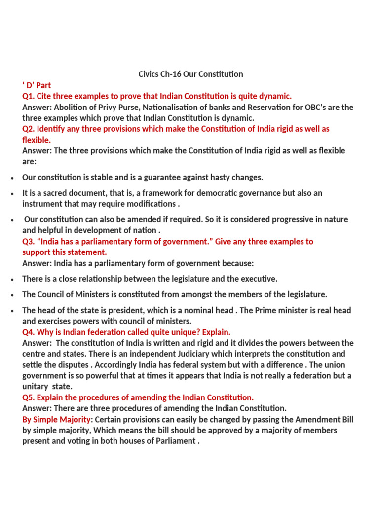 Dynamic Features of the Indian Constitution | PDF | Supermajority | Constitution