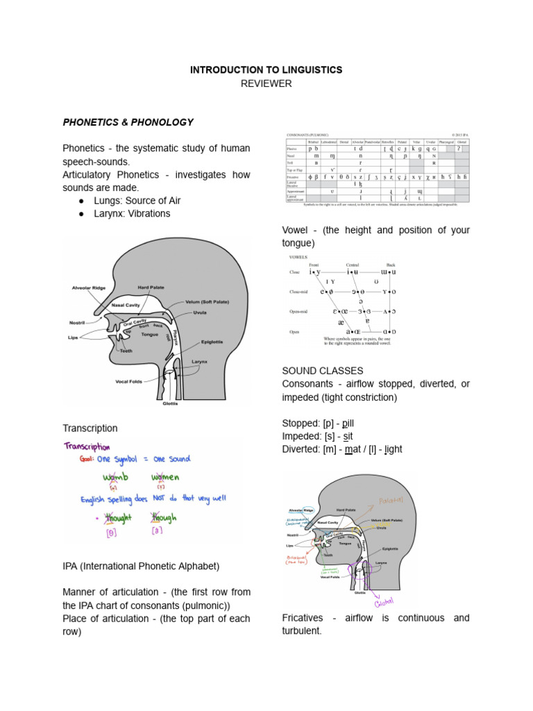 Intro To Linguistics Reviewer | PDF | Phonetics | Word
