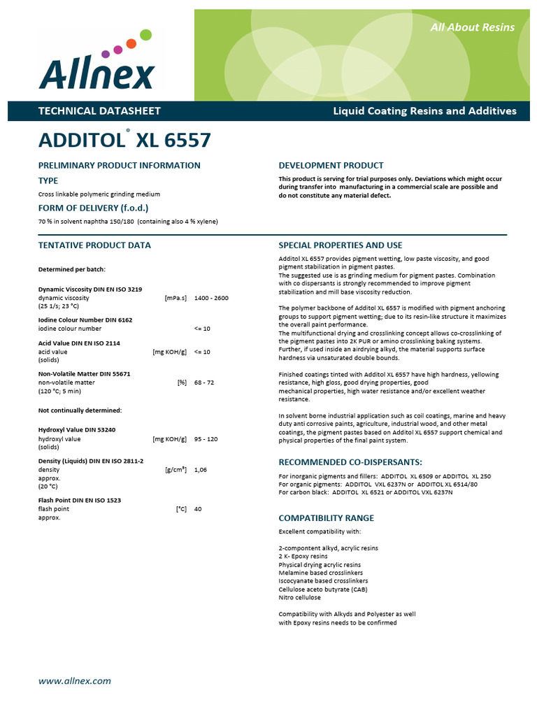Additol XL 6557 Tds | PDF | Polymers | Paint