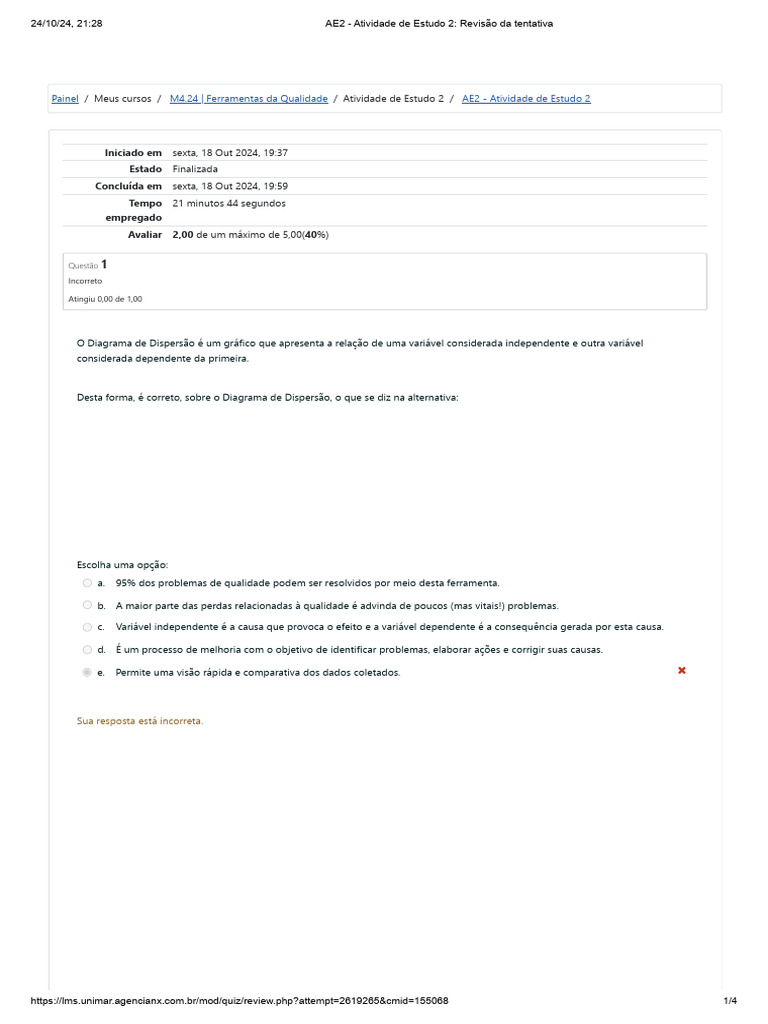 AE2 - Atividade de Estudo 2 - Revisão Da Tentativa | PDF | Seis Sigma