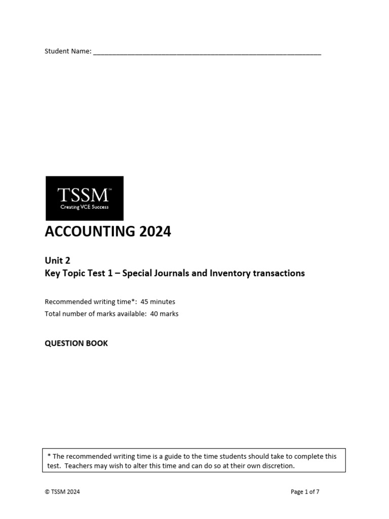 Accounting Test: Special Journals 2024 | PDF | Business | Business ...