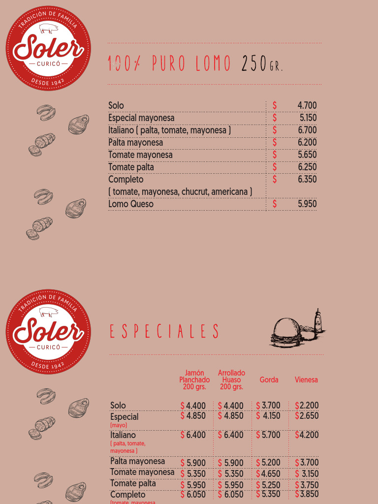 Jamón Planchado 200 Grs. Arrollado Huaso 200 Grs. Gorda Vienesa | PDF ...