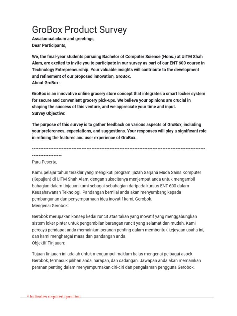 Example Survey Form Project Assignment | PDF