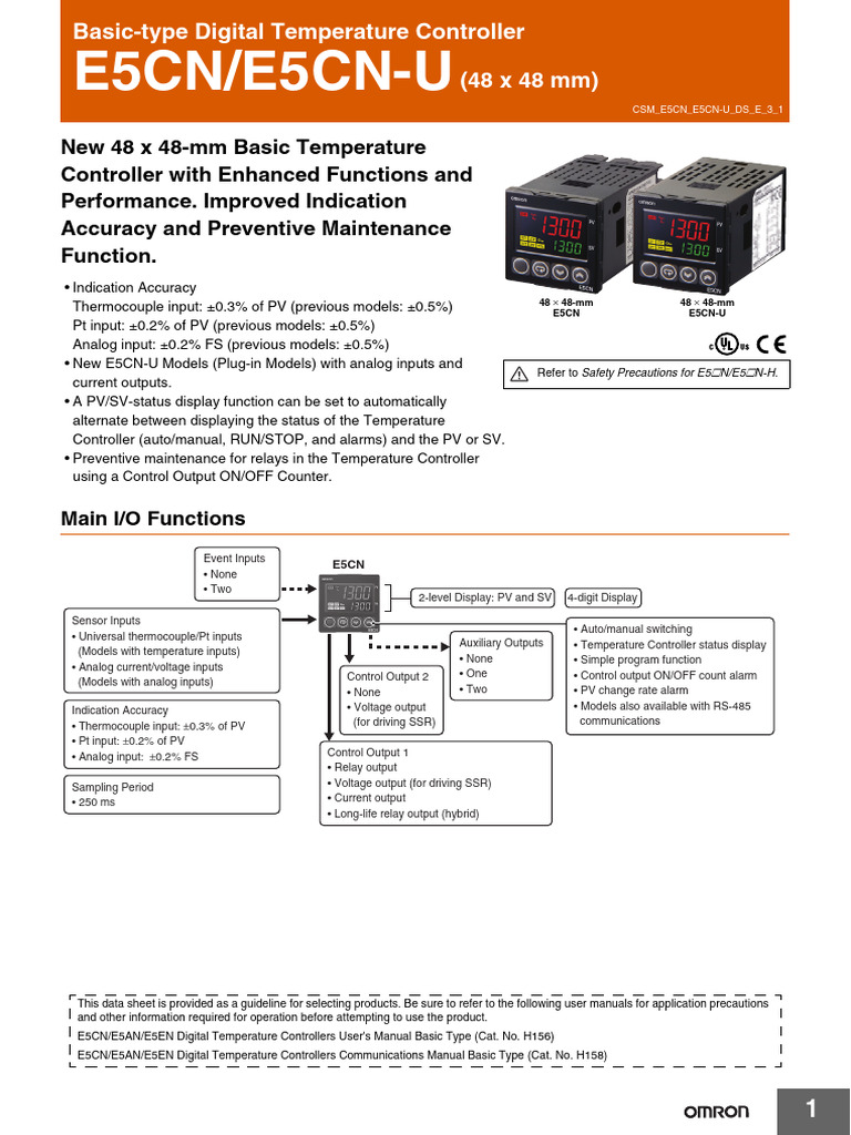 Omron E5CN Digital Temperature Controller Datashee | PDF | Power Supply ...
