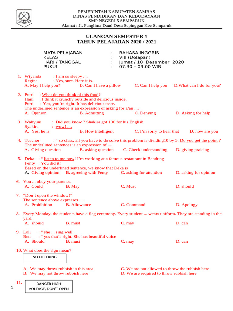 Soal Ulum Sem 8 2020 2021 | PDF