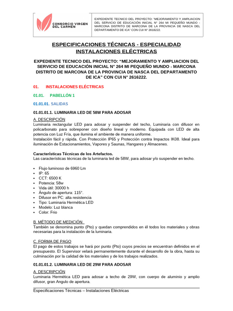 4.0 Especificaciones Tecnicas - Electricas 15.10.2024 | PDF | Diodo emisor de luz | Aislador ...