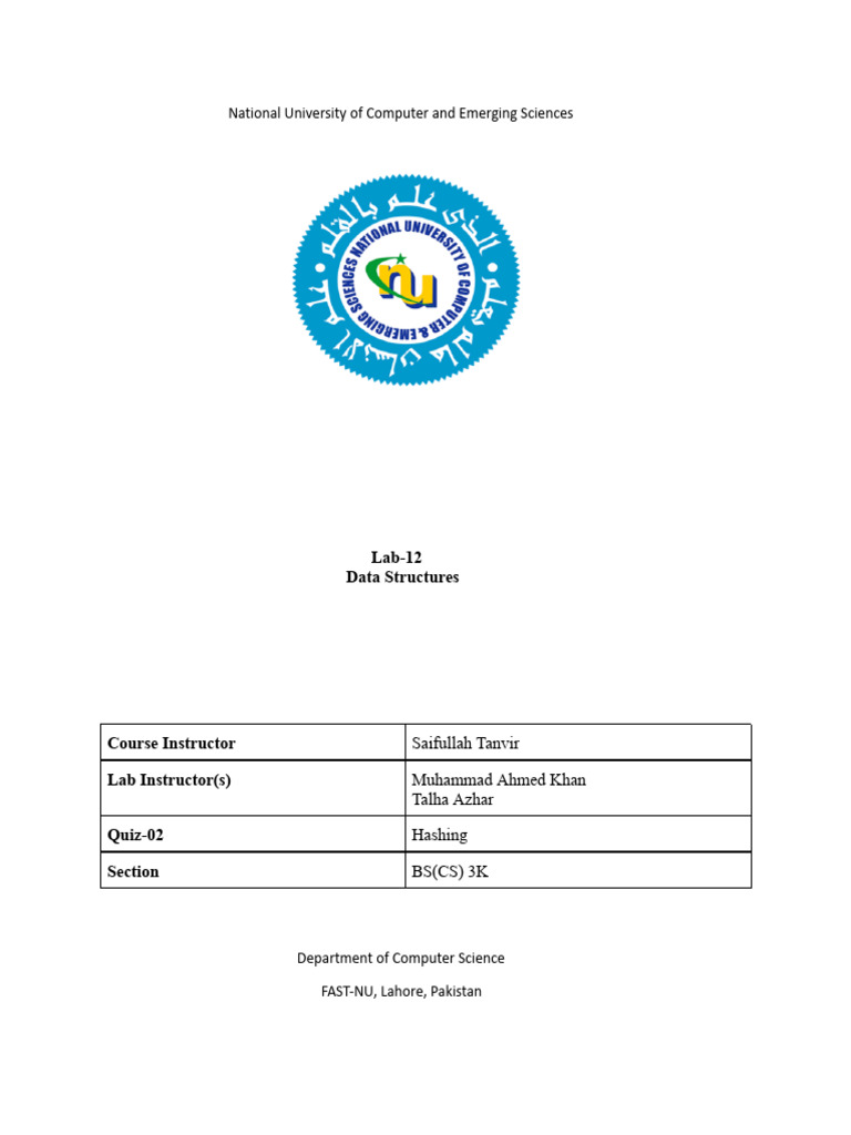 Bs Cs 3k Lab 12 Data Structures Pdf Method Computer Programming Algorithms