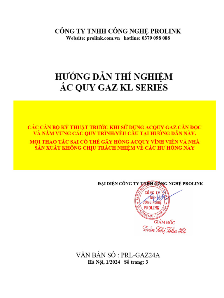 Huong Dan Thi Nghiem Acquy GAZ - KL300P | PDF