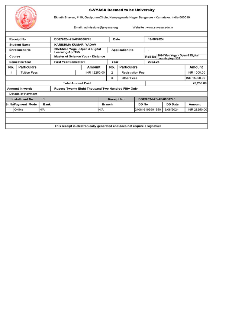 Fee Receipt of 1st and 2nd Sem | PDF | Education Finance | Education Economics
