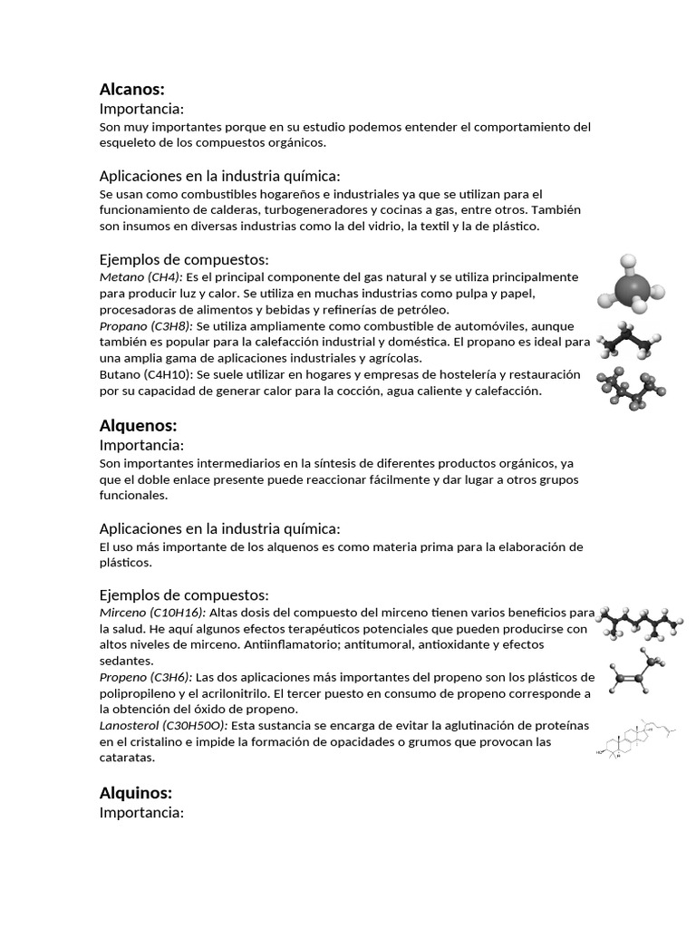 Alcanos, Alquenos y Alquinos: Usos y Ejemplos | PDF | Propano ...