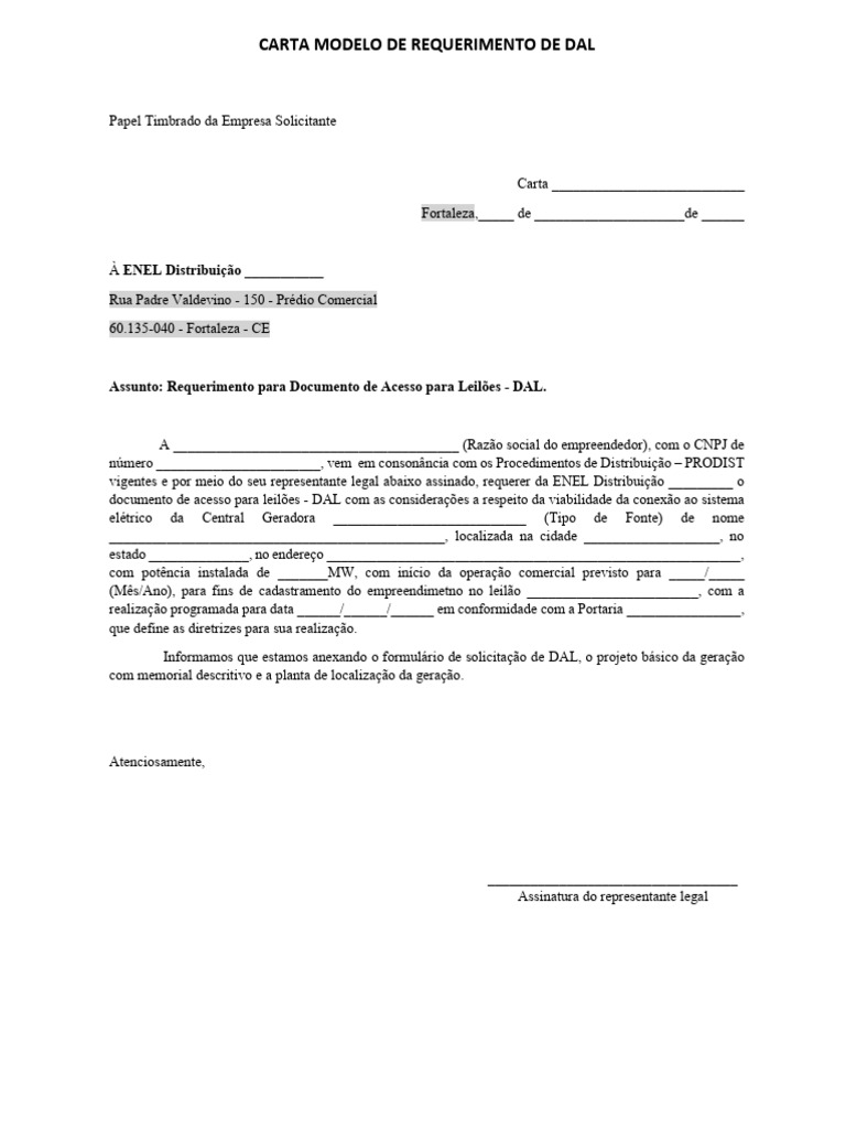 Carta Modelo de Requerimento de DAL | PDF