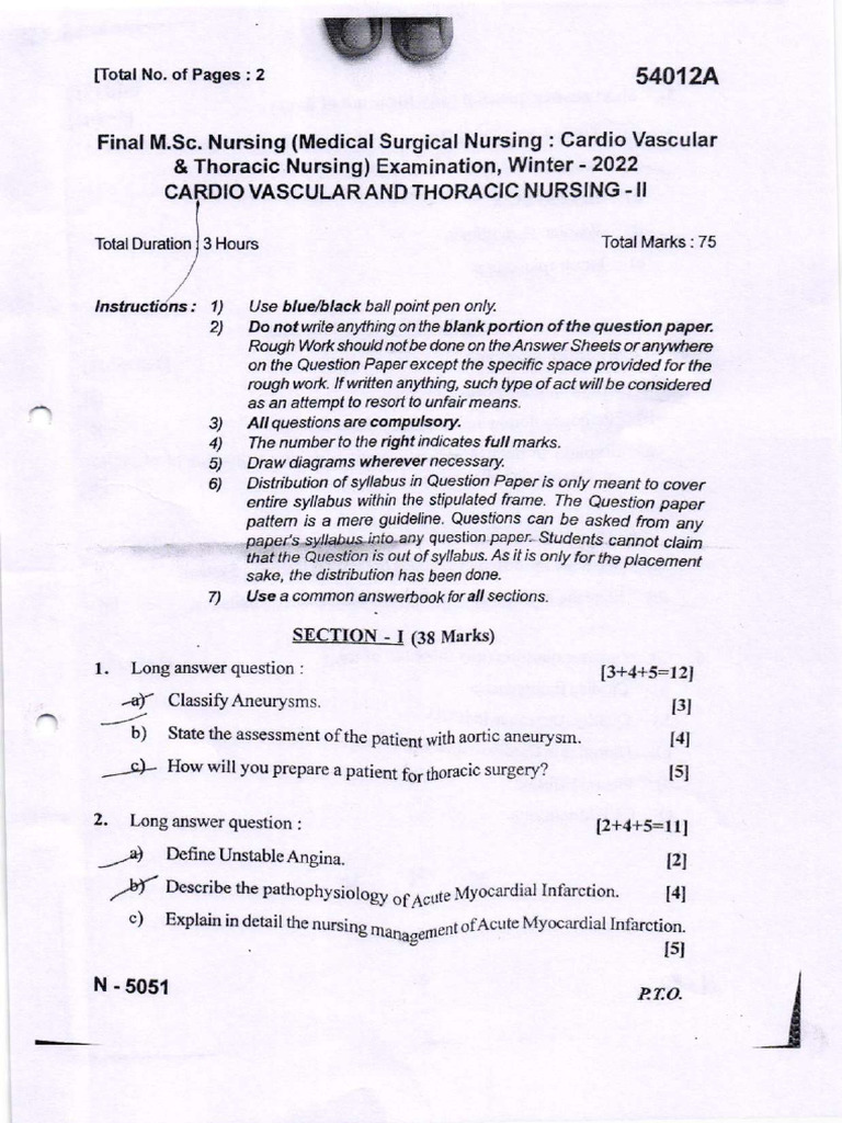2nd MSC Cardiovascular & Thoracic Nursing-II | PDF | Cardiology | Heart