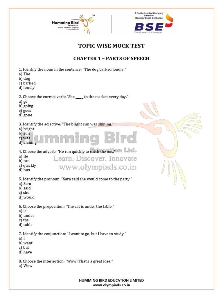 Chapter 1 - Parts of Speech | PDF | Part Of Speech | Verb