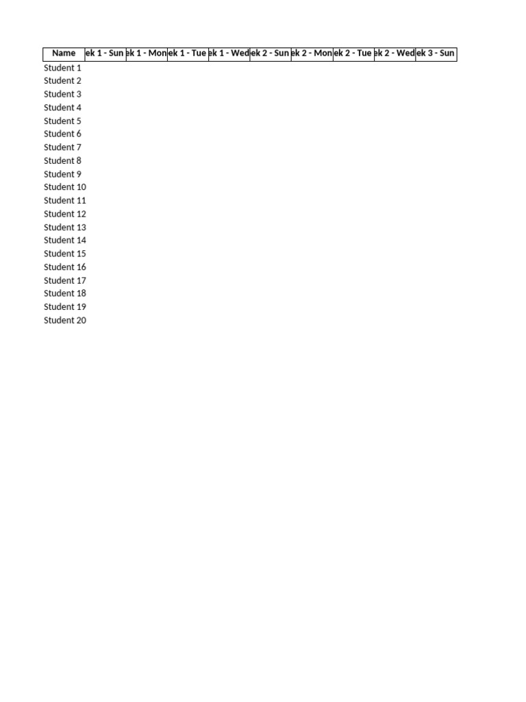 Attendance Table With Names | PDF