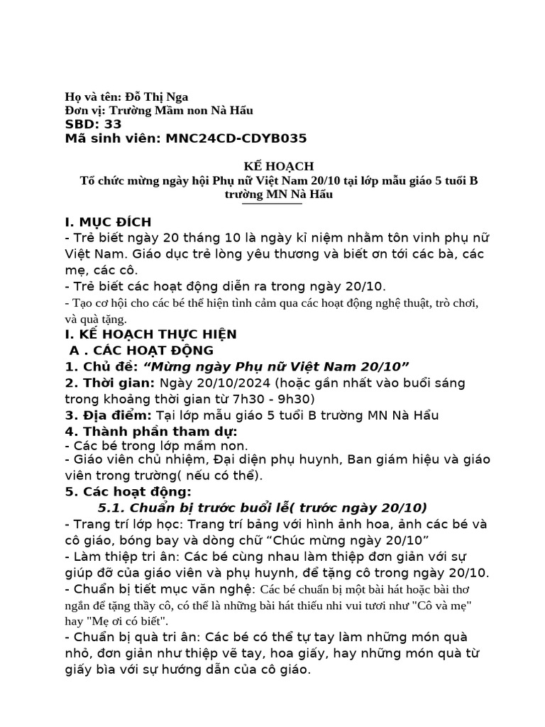 KH M NG Ngày 20-10 - 2024 | PDF