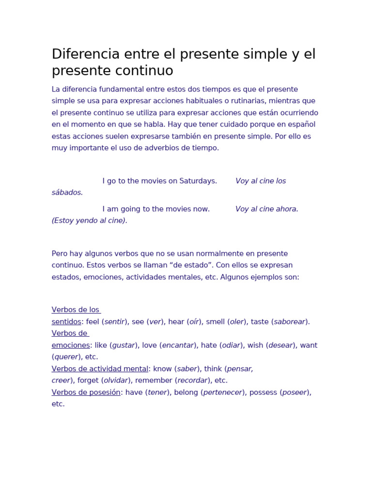 Unidad 26. Diferencia Entre El Presente Simple y El Presente Continuo | PDF | Cocinando | Cocina