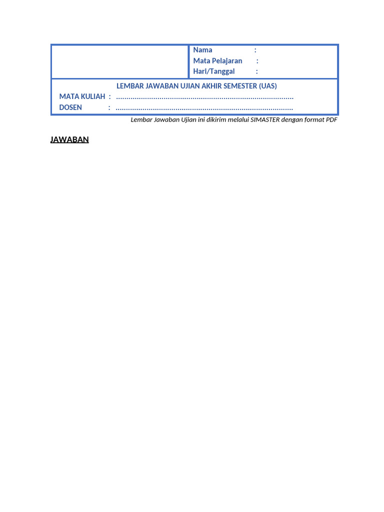 Template Kop Lembar Jawaban Uas Genap 2021 | PDF