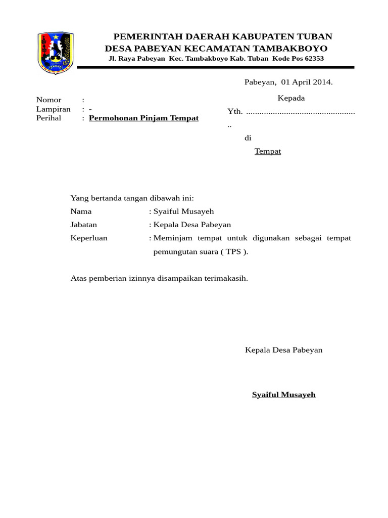 Permohonan Pinjam Tempat | PDF