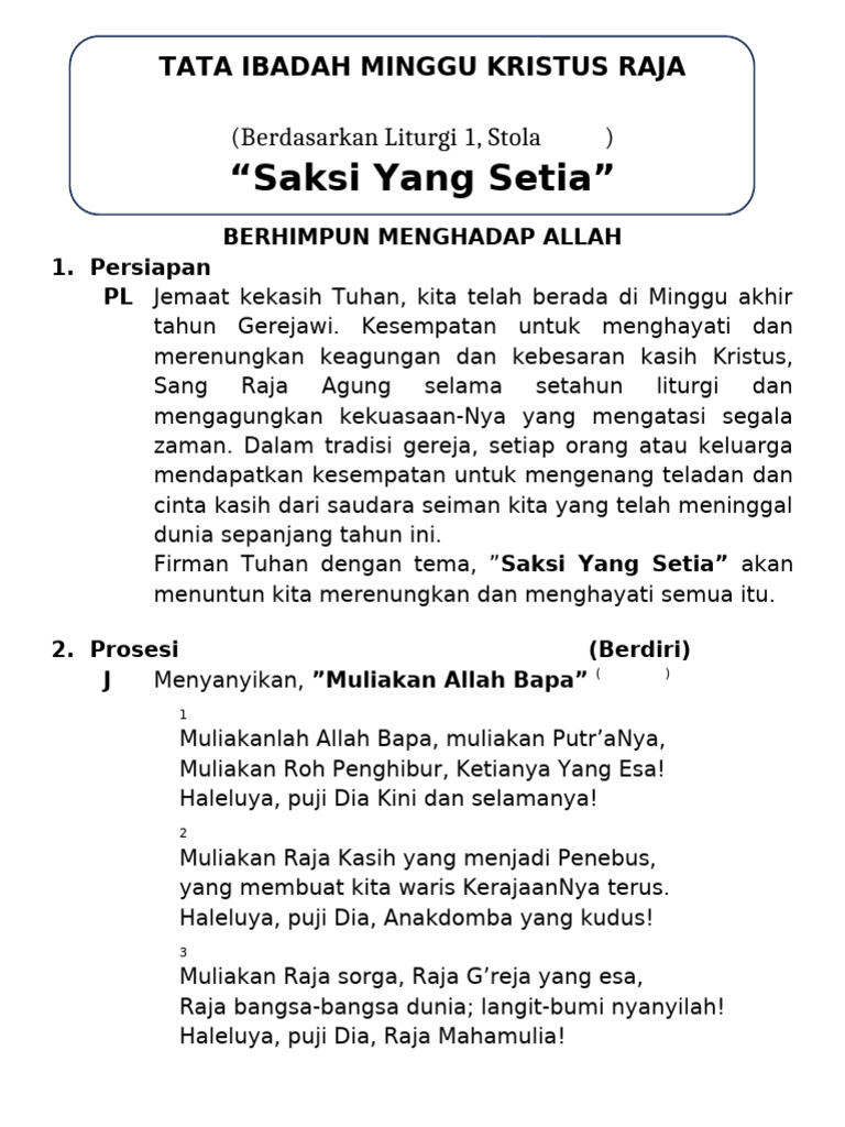 Tata Ibadah Minggu Kristus Raja | PDF