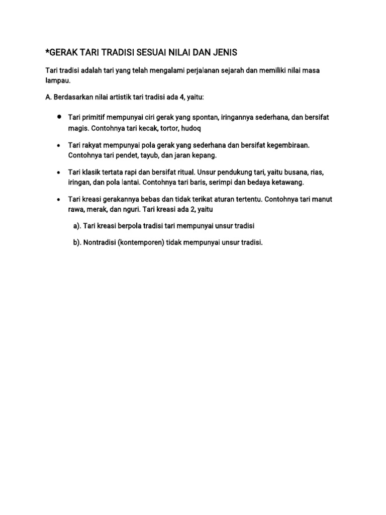 Gerak Tari Tradisi Sesuai Nilai Dan Jenis | PDF Gerak Tari Tradisi Sesuai Nilai Dan Jenis | PDF