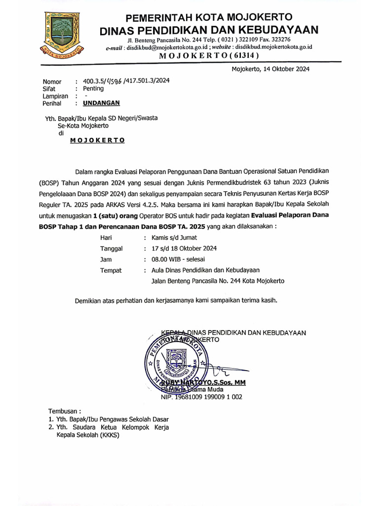 Undangan Keg Evaluasi Pelaporan Dana BOS | PDF