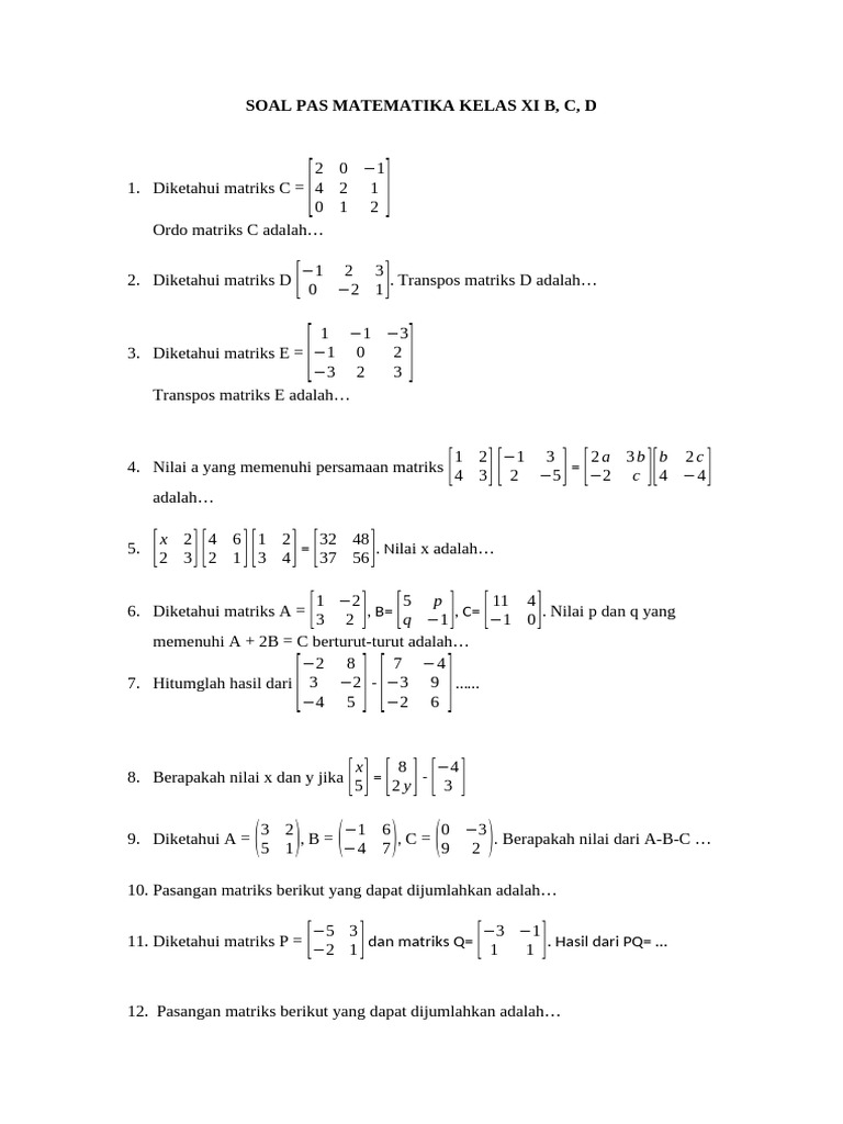 Kisi-Kisi Matematika Wajib KLS Xi B C D | PDF
