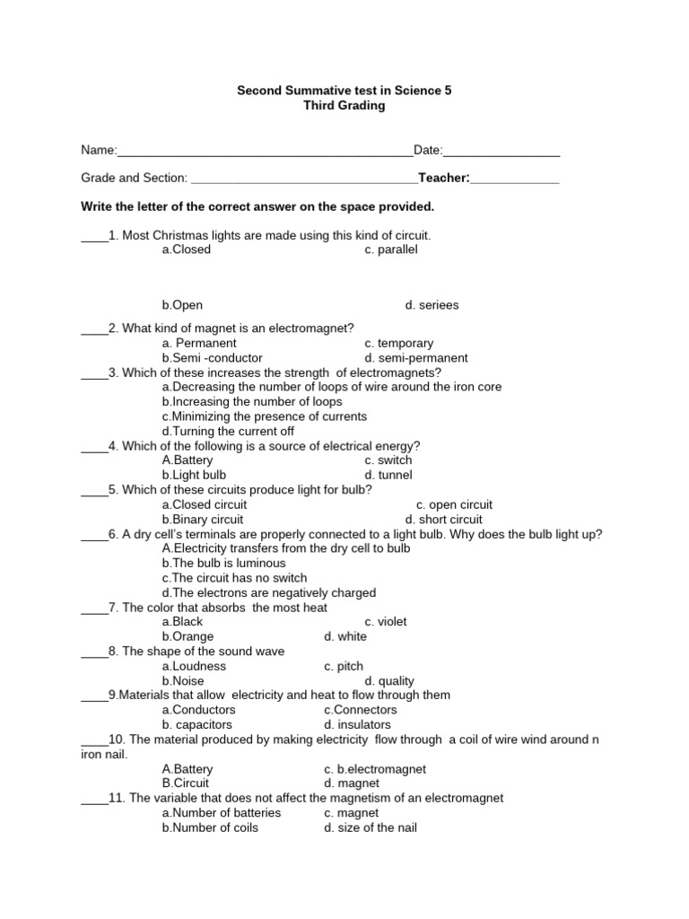 SCIENCE SUMMATIVE TESTS (3rd Grading) | PDF | Electricity | Series And ...