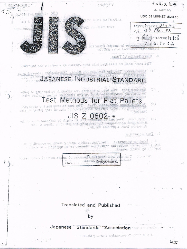 Jis Z 0602 Yest Methods For Flat Pallets | PDF