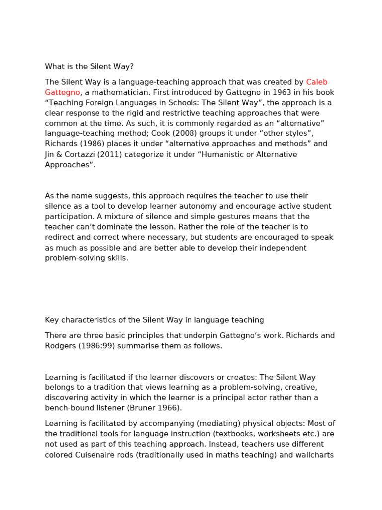 The Silent Way | PDF | Teachers | Language Education