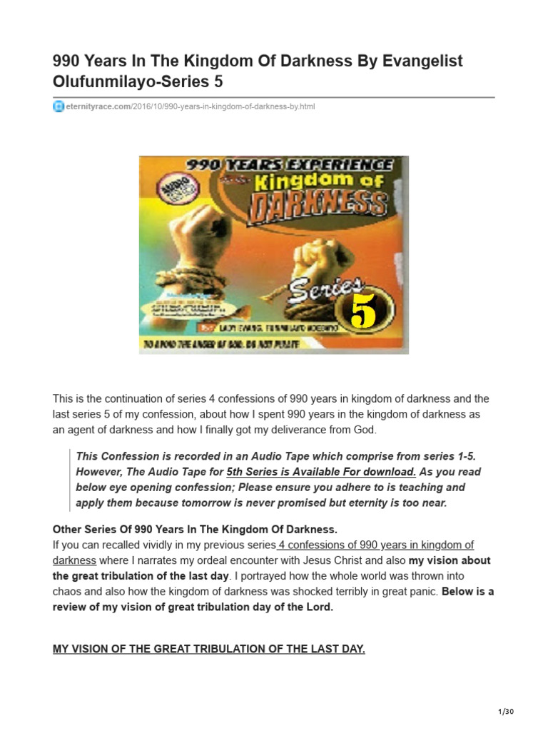 990 Years in The Kingdom of Darkness by Evangelist Olufunmilayo-Series 5 | PDF | Sermon | Number ...