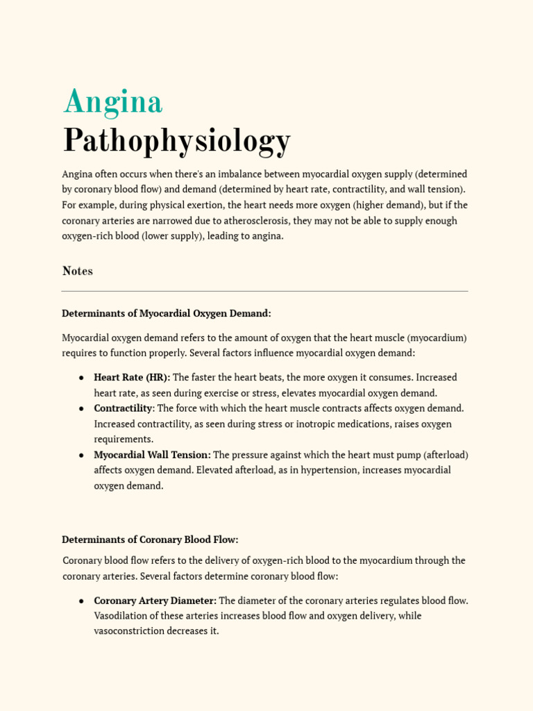 Angina Pathophysiology | PDF | Coronary Circulation | Vasodilation