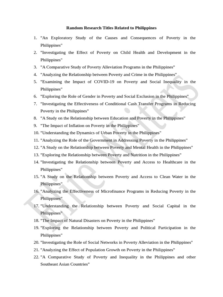 Research Titles on Poverty in the Philippines | PDF | Poverty | Poverty ...