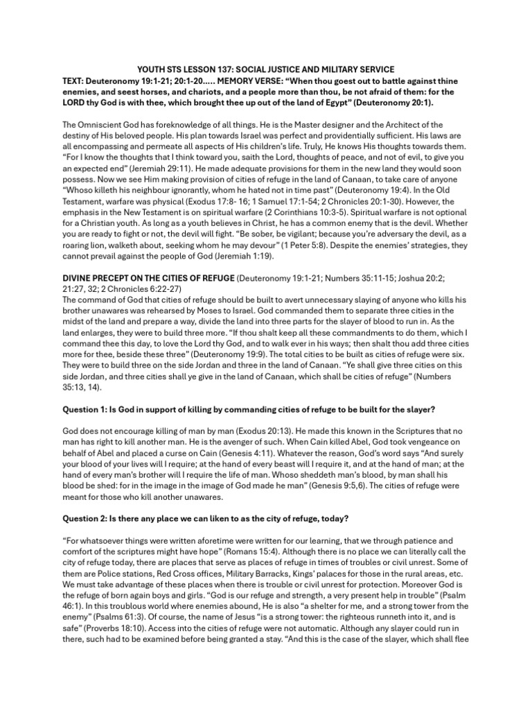 Youth STS Lesson 137 - Social Justice and Military Service | PDF | Book ...