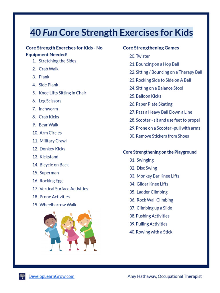 40 Core Strength Exercises For Kids PDF | PDF