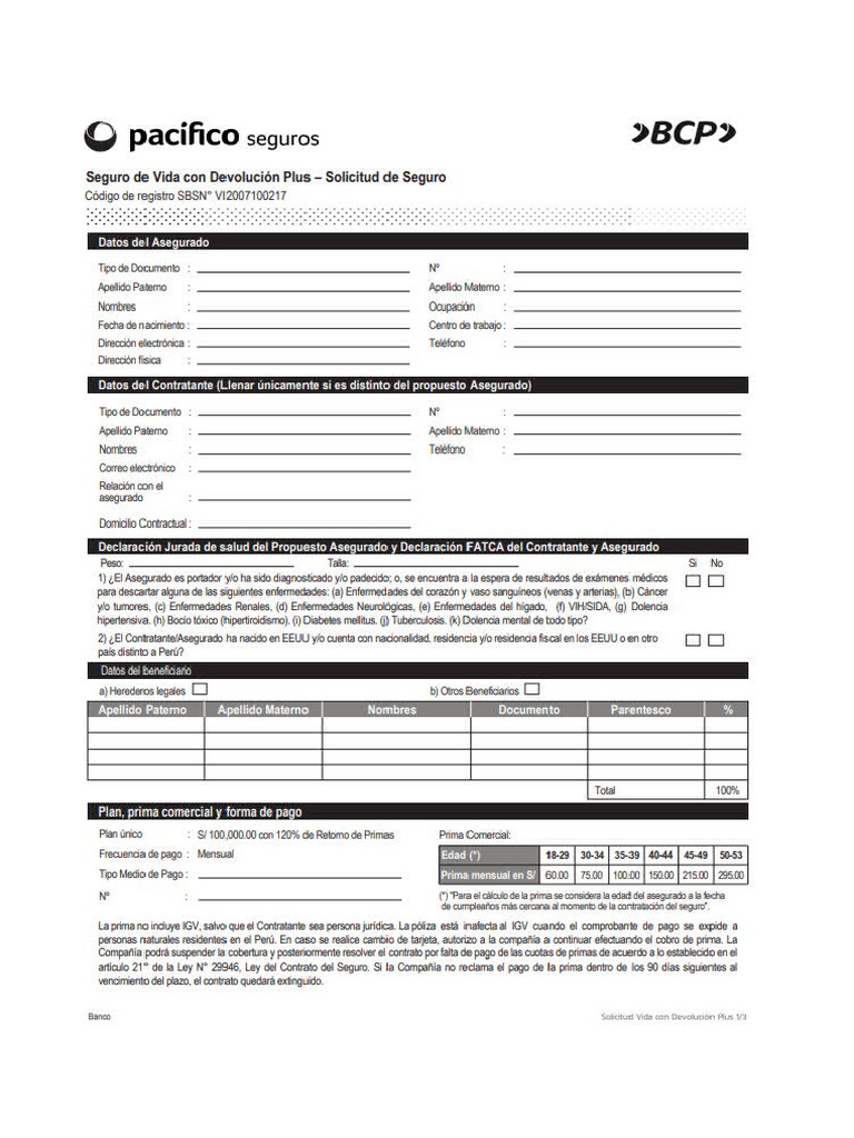 Solicitud Vida Devolución Plus | PDF