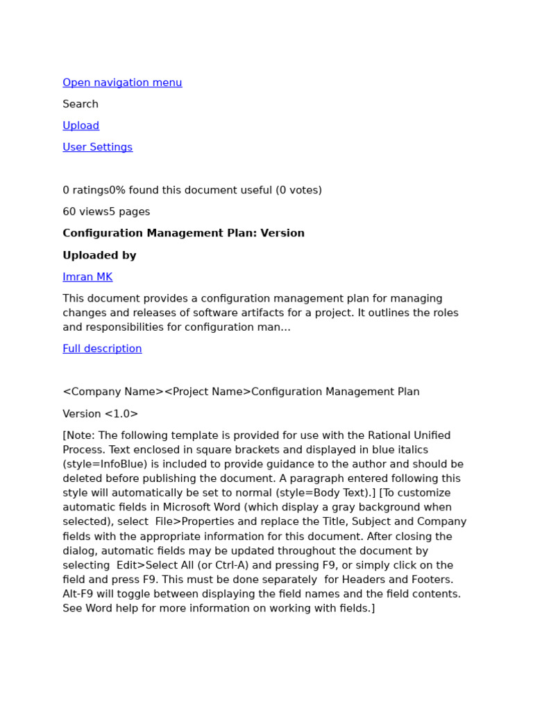 Configuration Management Plan Template | PDF | Computing | Software ...