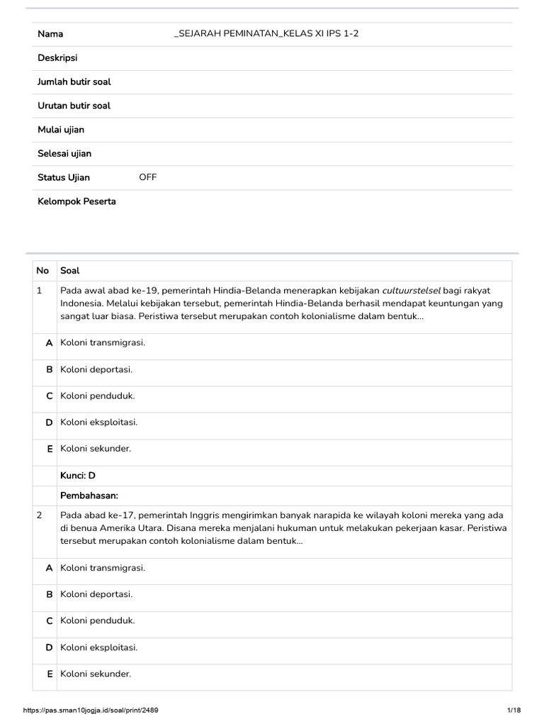 Kisi-Kisi - Sejarah Peminatan - Kelas Xi Ips 1-2 | PDF