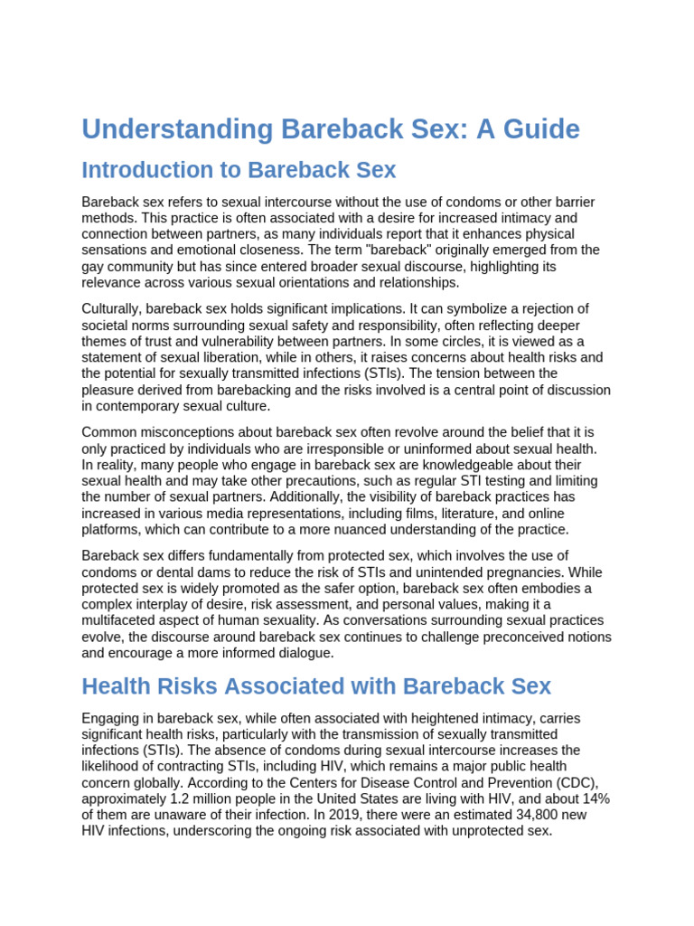 Understanding Bareback Sex - A Guide | PDF | Safe Sex | Sexually Transmitted Infection
