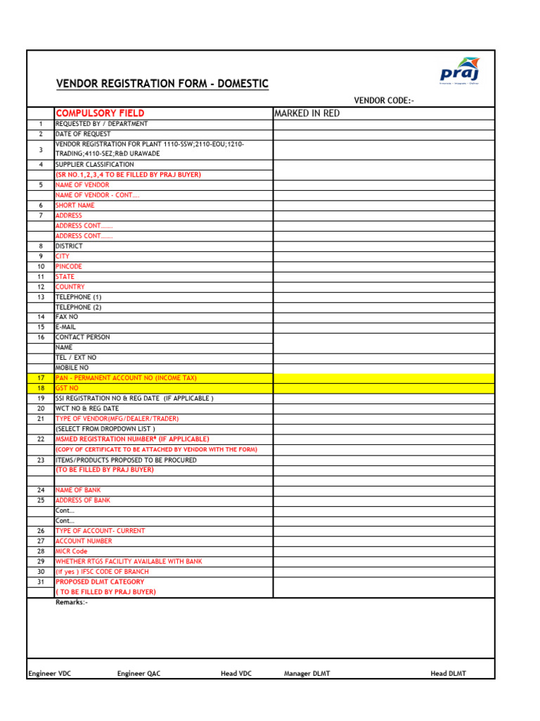 Domestic Vendor Registration Form | PDF