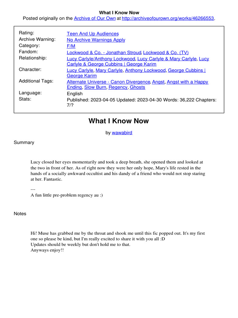 AO3 What I Know Now | PDF