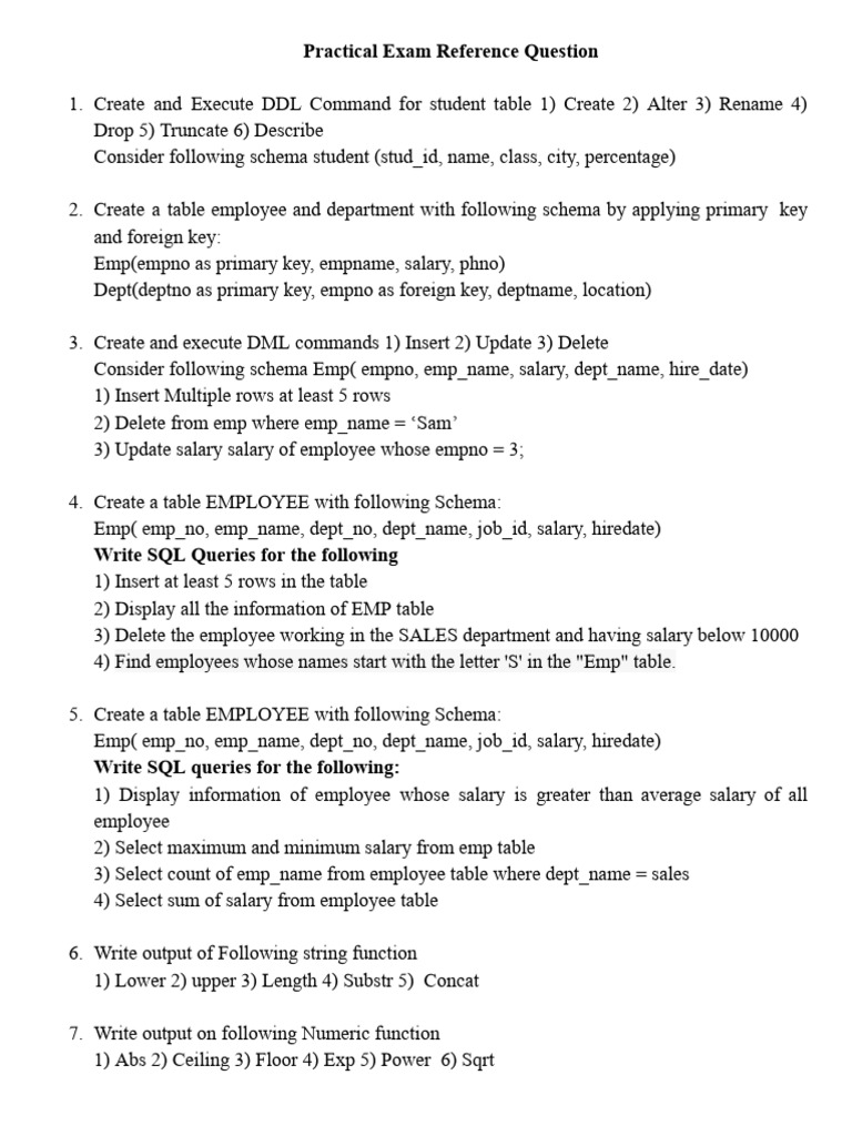 SQL and PL/SQL Practical Exam Guide | PDF | Sql | Pl/Sql
