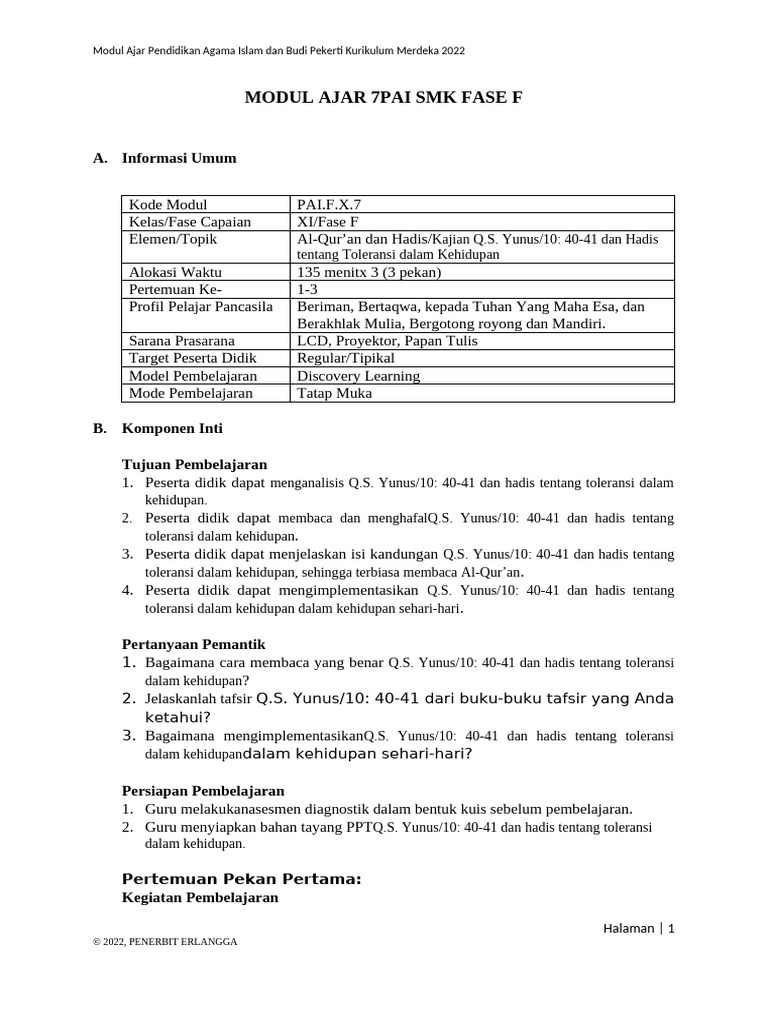 Modul Ajar 7 Pai SMK Kelas Xi Bab 7 - Oke | PDF