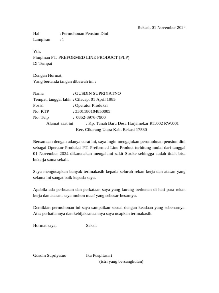 Surat Pensiun Dini Gusdin | PDF