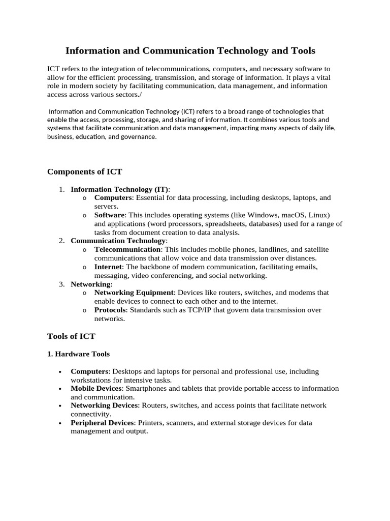 Information and Communication Technology and Tools | PDF | Input/Output | Computer Network