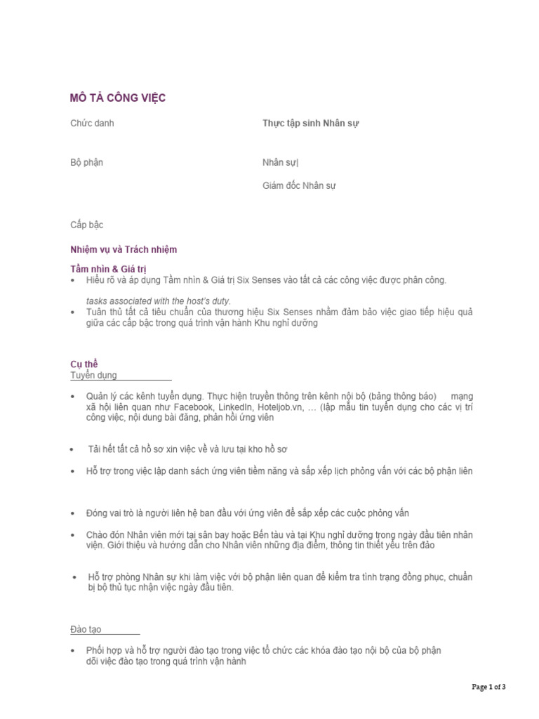 HR Intern JD | PDF