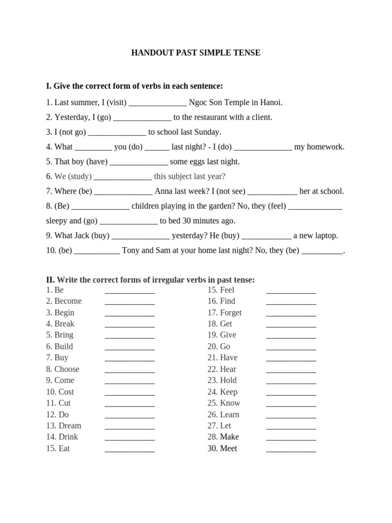 Past Simple Tense Practice Exercises | PDF | Grammar | Linguistics