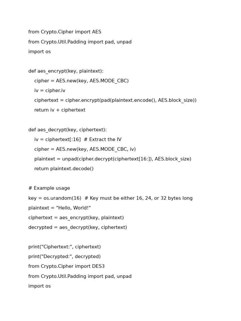 AES and DES3 Encryption Example | PDF